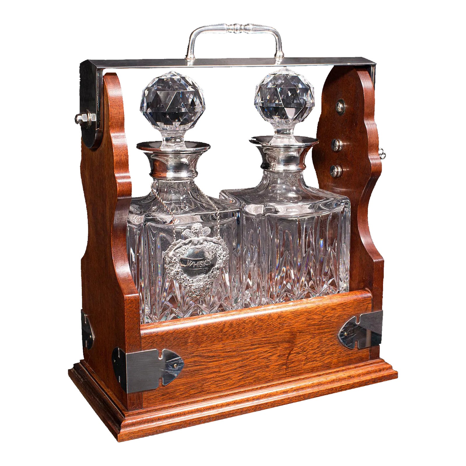 1990s Vintage English Hallmarked Silver Locking Spirit Tantalus | Chairish