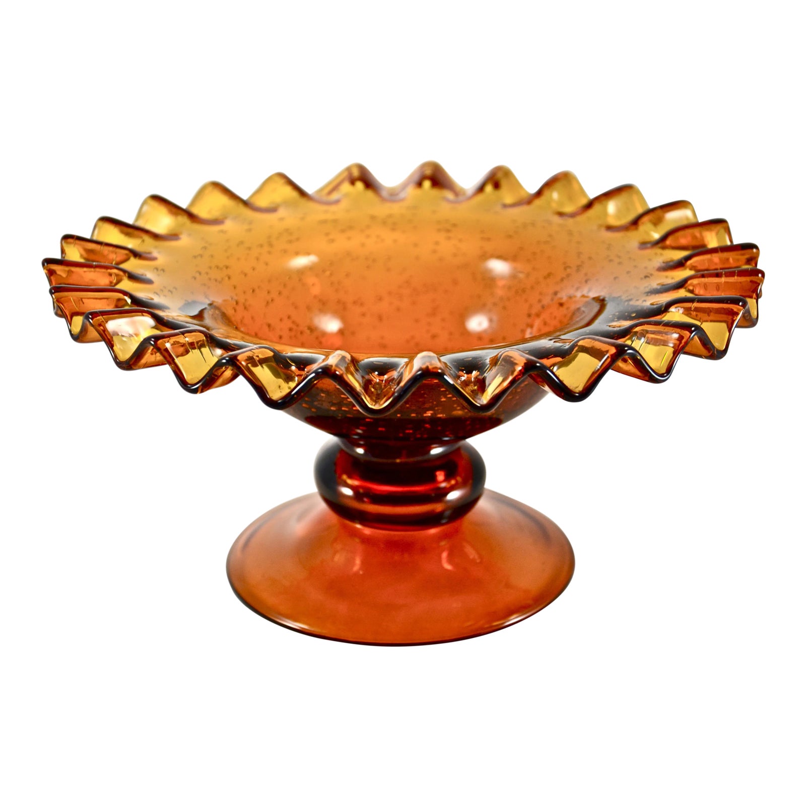 Amber Blown Seed Glass Compote | Chairish