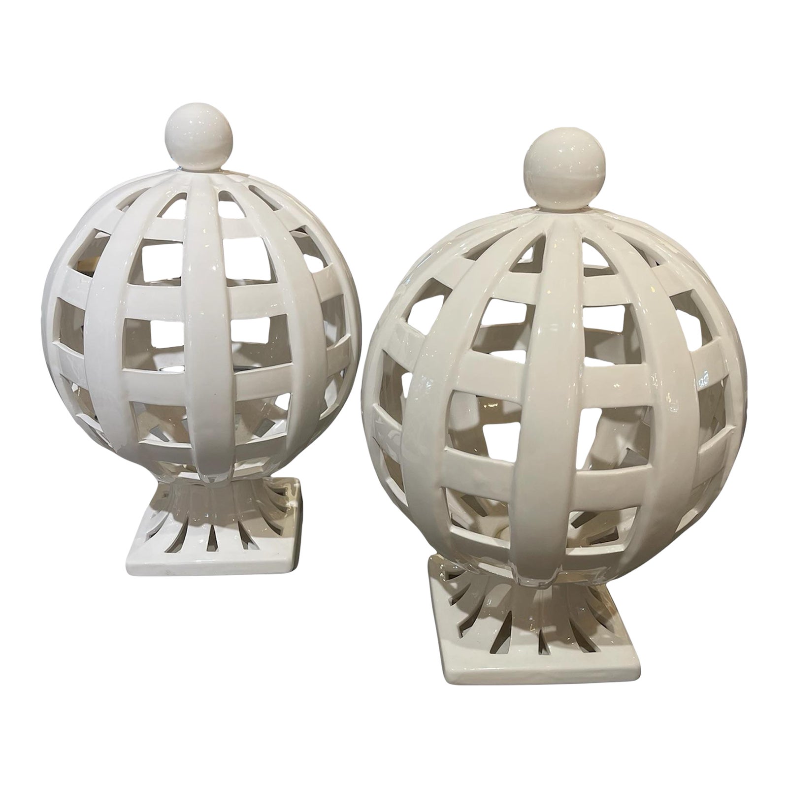 Pair of Cream Decorative Ceramic Spheres | Chairish