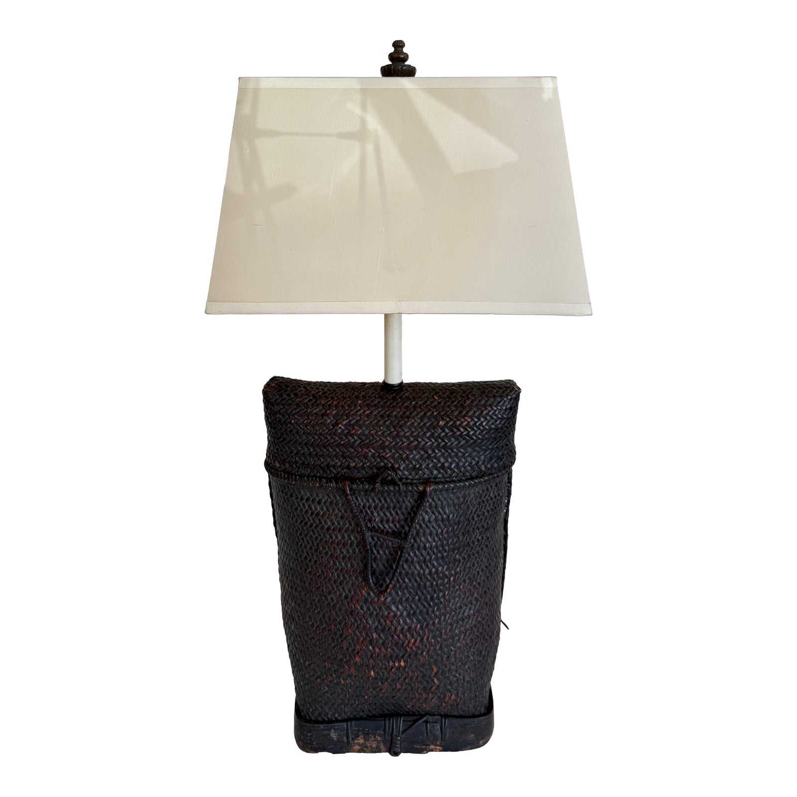 1960's Asian Wicker Basket Table Lamp | Chairish