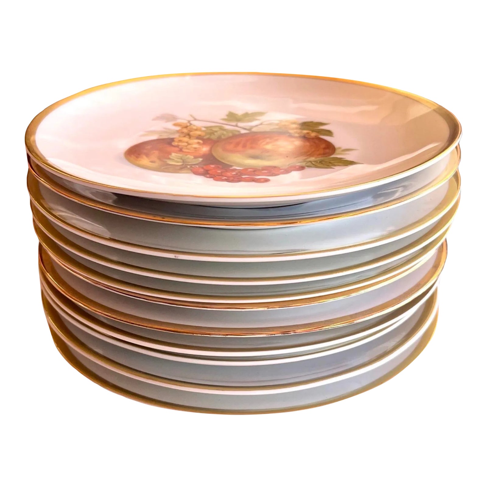 Set of 11 German Fruit Design Salad / Dessert Plates With 24k Gilt Rim ...