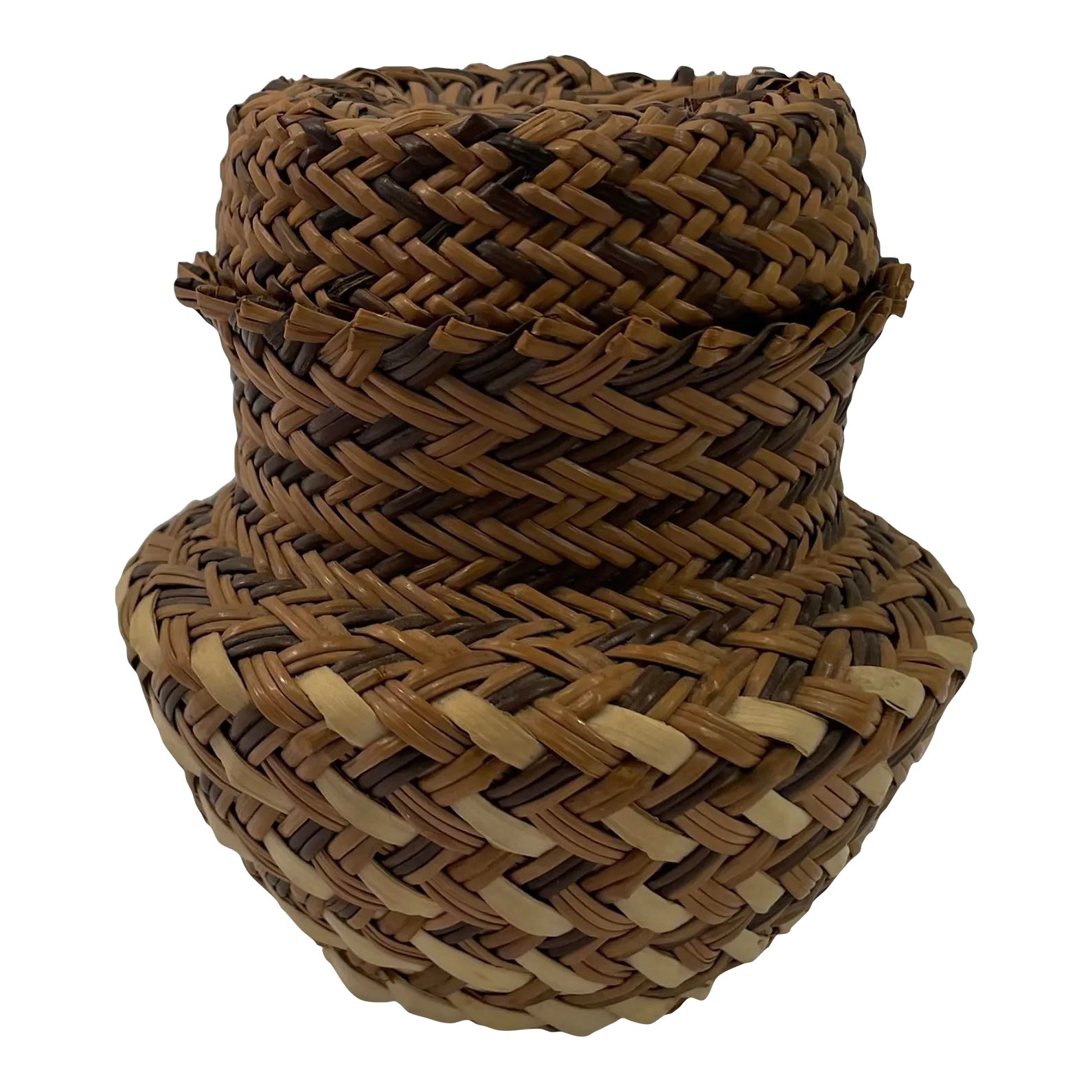 Vintage Straw Basket Jar With Lid | Chairish