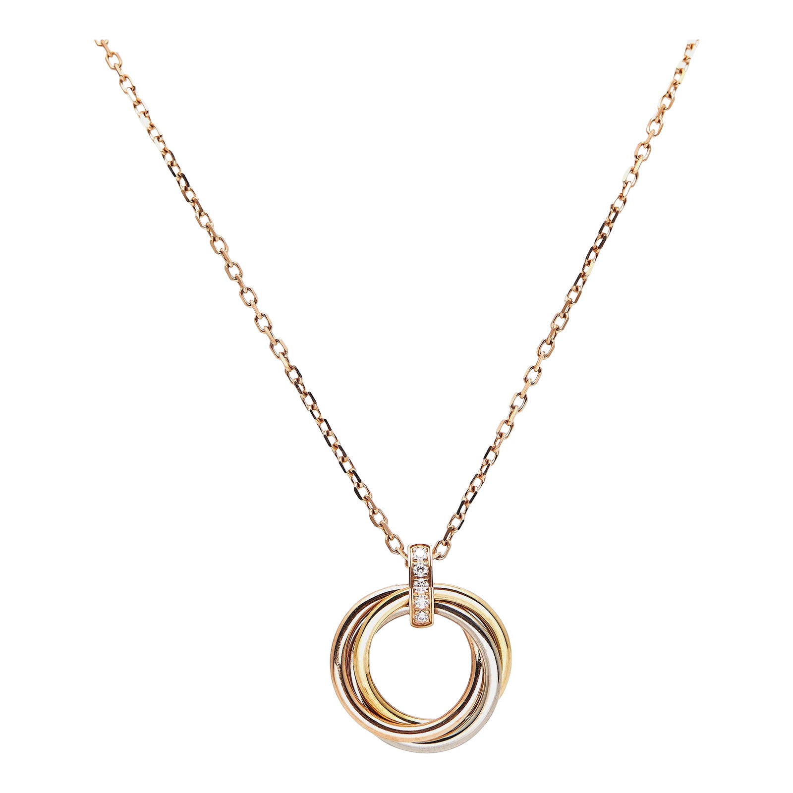 Cartier Trinity Diamond 18K Three Tone Gold Pendant Necklace | Chairish
