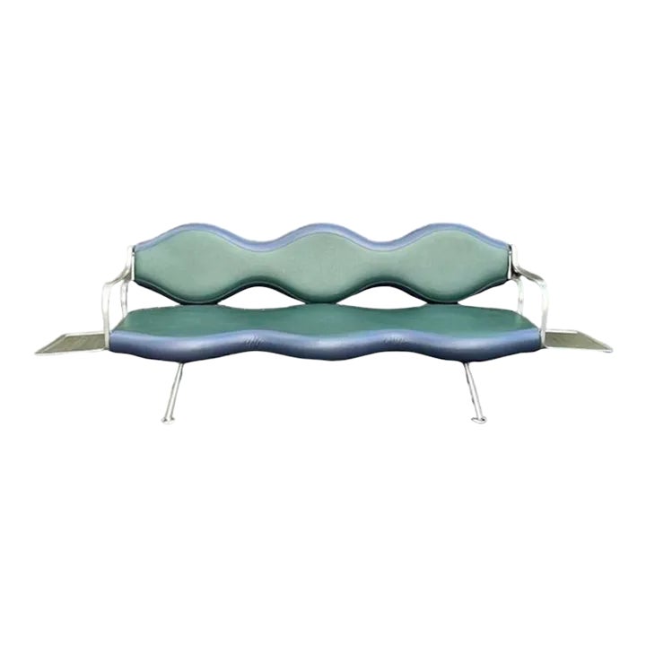 Postmodern Wave Sculptural Indoor / Outdoor Three Seat Sofa With Side ...