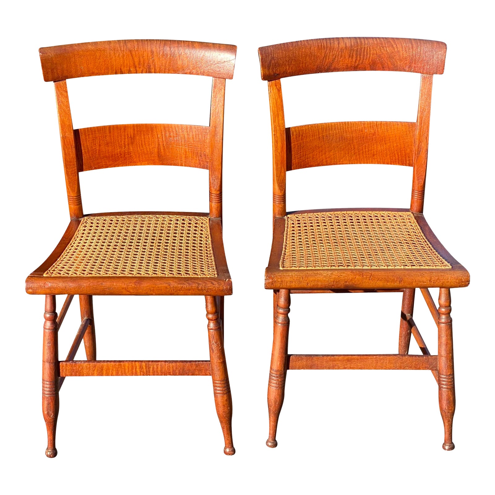Early 19th Century Antique Pair of Tiger Maple Side Chairs With Cane ...