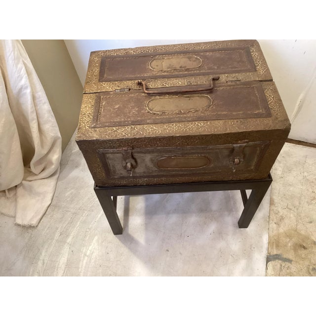 Antique Indian Metal Clad Box on Ebony Stand | Chairish