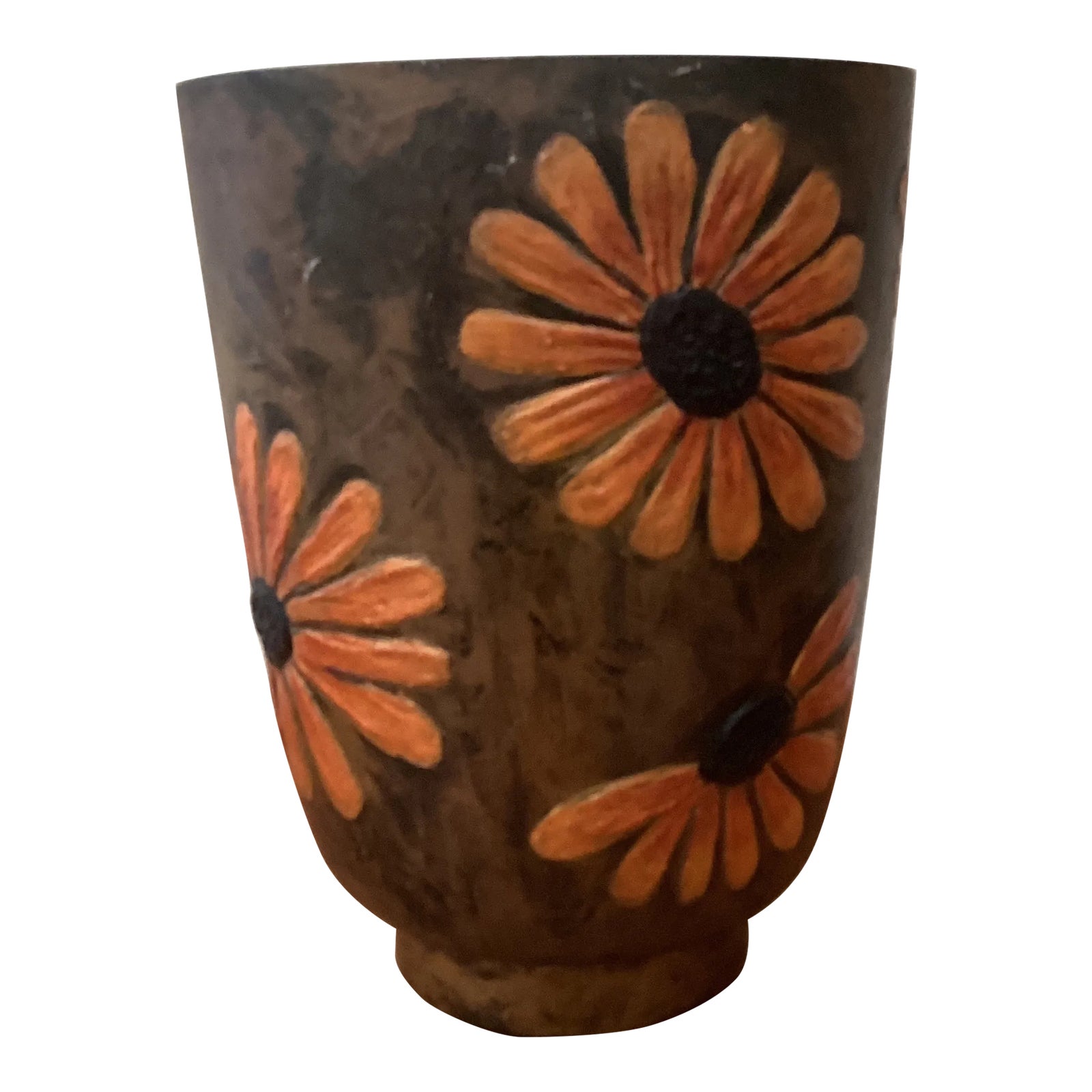 Mid 20th Century Ceramic Glazed Sunflower Vase by Edna | Chairish