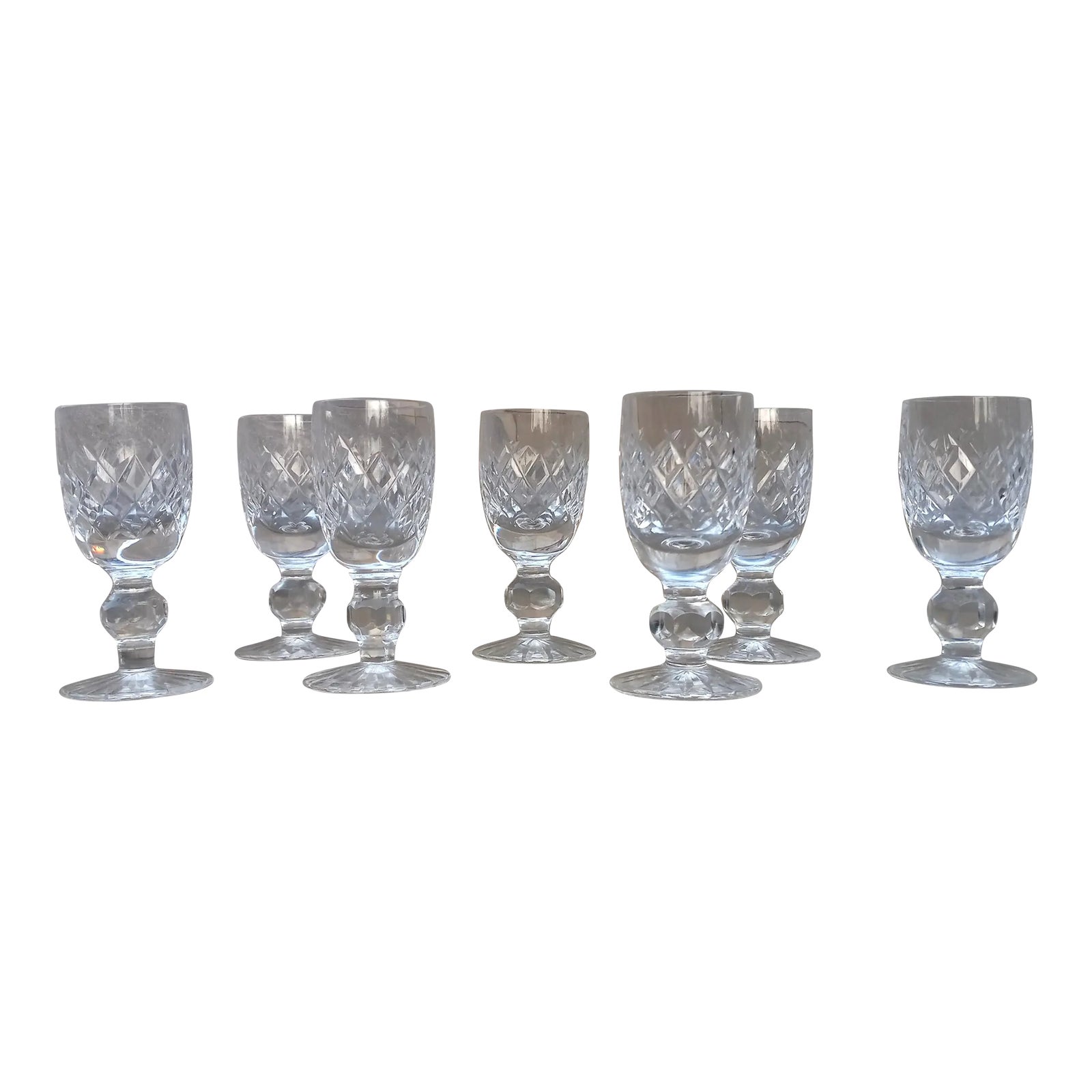 1980s Waterford Crystal Boyne Pattern Cordial Glasses- Set of 7 | Chairish