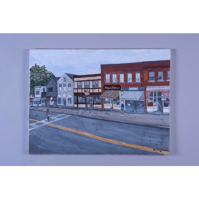 1986 Folk Art Town Scene Oil Painting Signed Mary Schweitzer Lalli ...