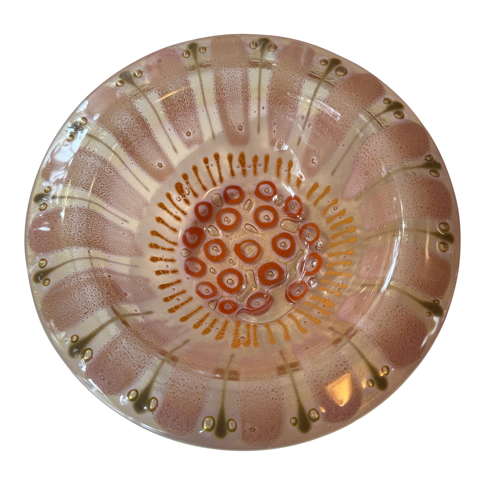 Frances + Michael Higgins Fused Glass 7 1/2" Bowl in Pink/Green/Gold ...
