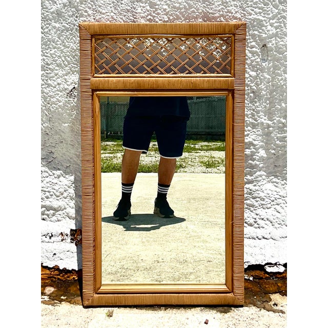 Vintage Coastal Wrapped Rattan Wall Mirror | Chairish