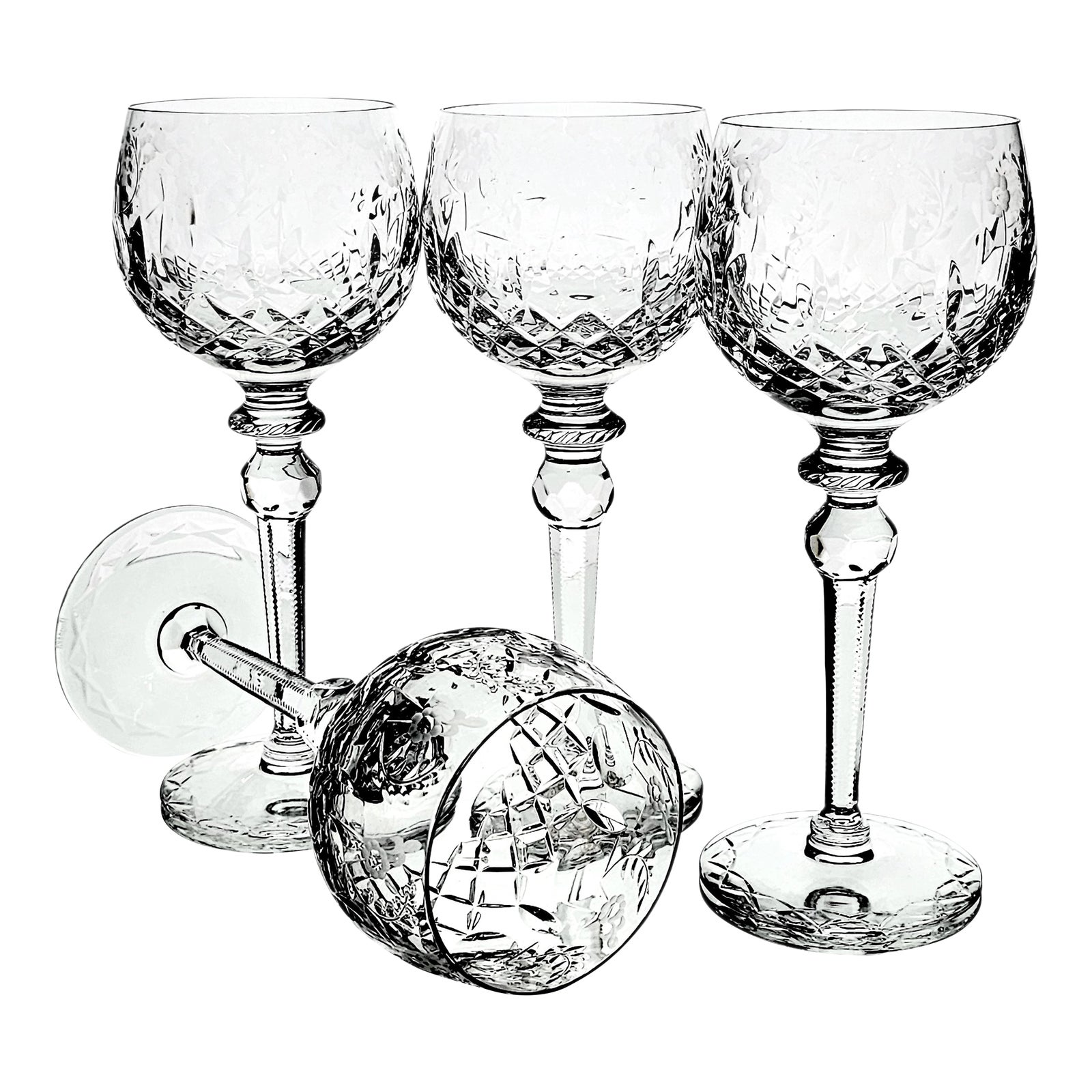 Rogaska Gallia Cut & Etched Crystal Hock Wine Glasses – Set of 4 Fine European Stemware | Chairish