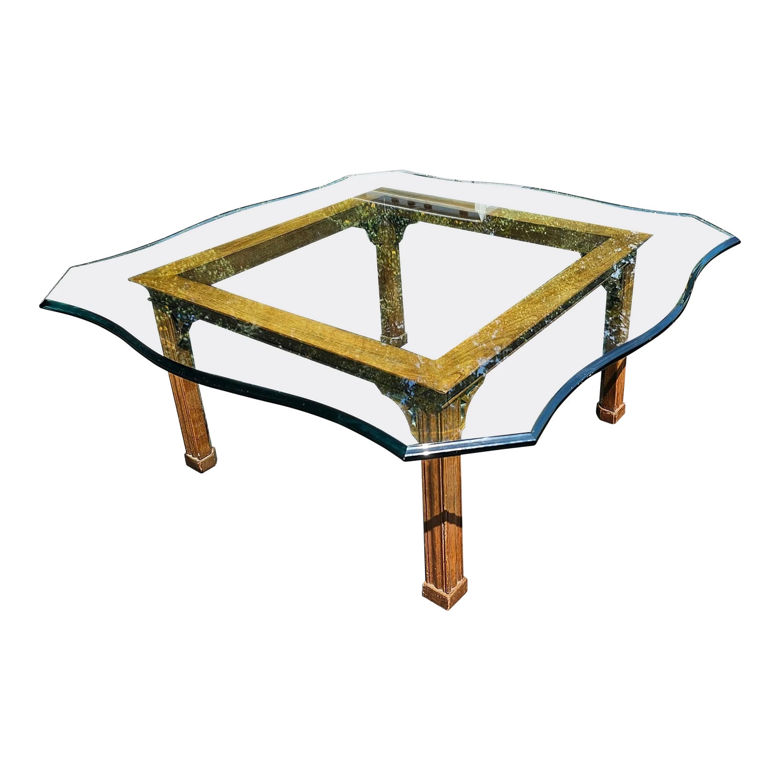 Stickley Chippendale Walnut and Tempered Ogee Cut Edge Glass Top Coffee ...