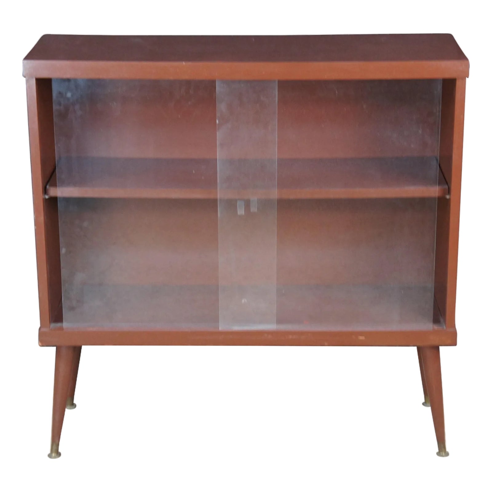 Mid Century Modern Bookcase Curio Display Cabinet W Sliding Glass Doors ...