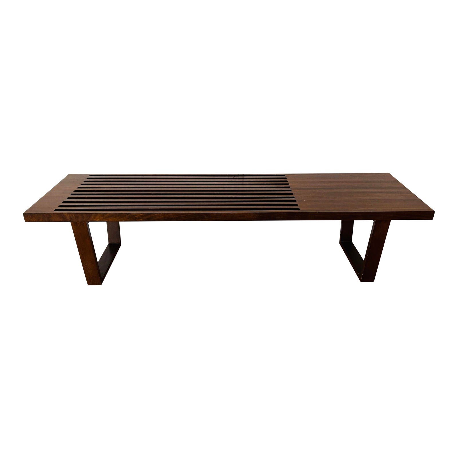 Vintage Organic Modern Walnut Slat Bench | Chairish