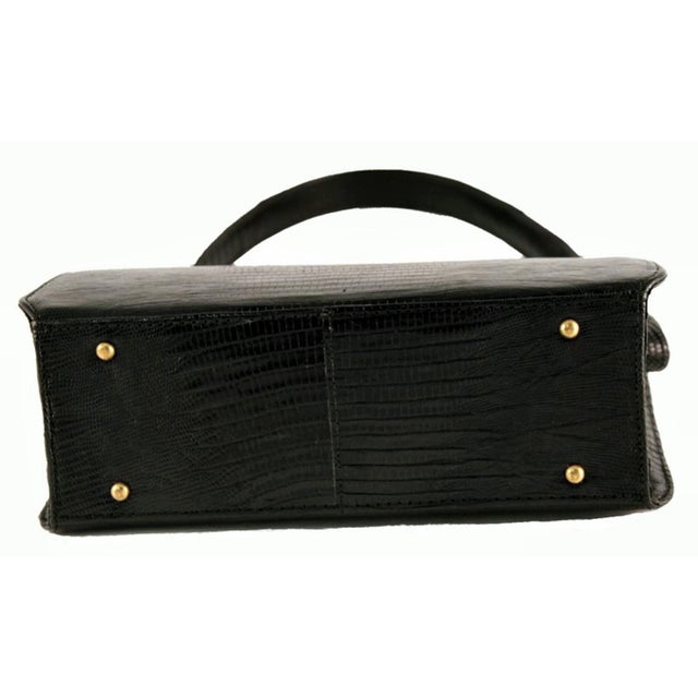 Vintage Black Structured Genuine Lizard Kelly Purse | Chairish