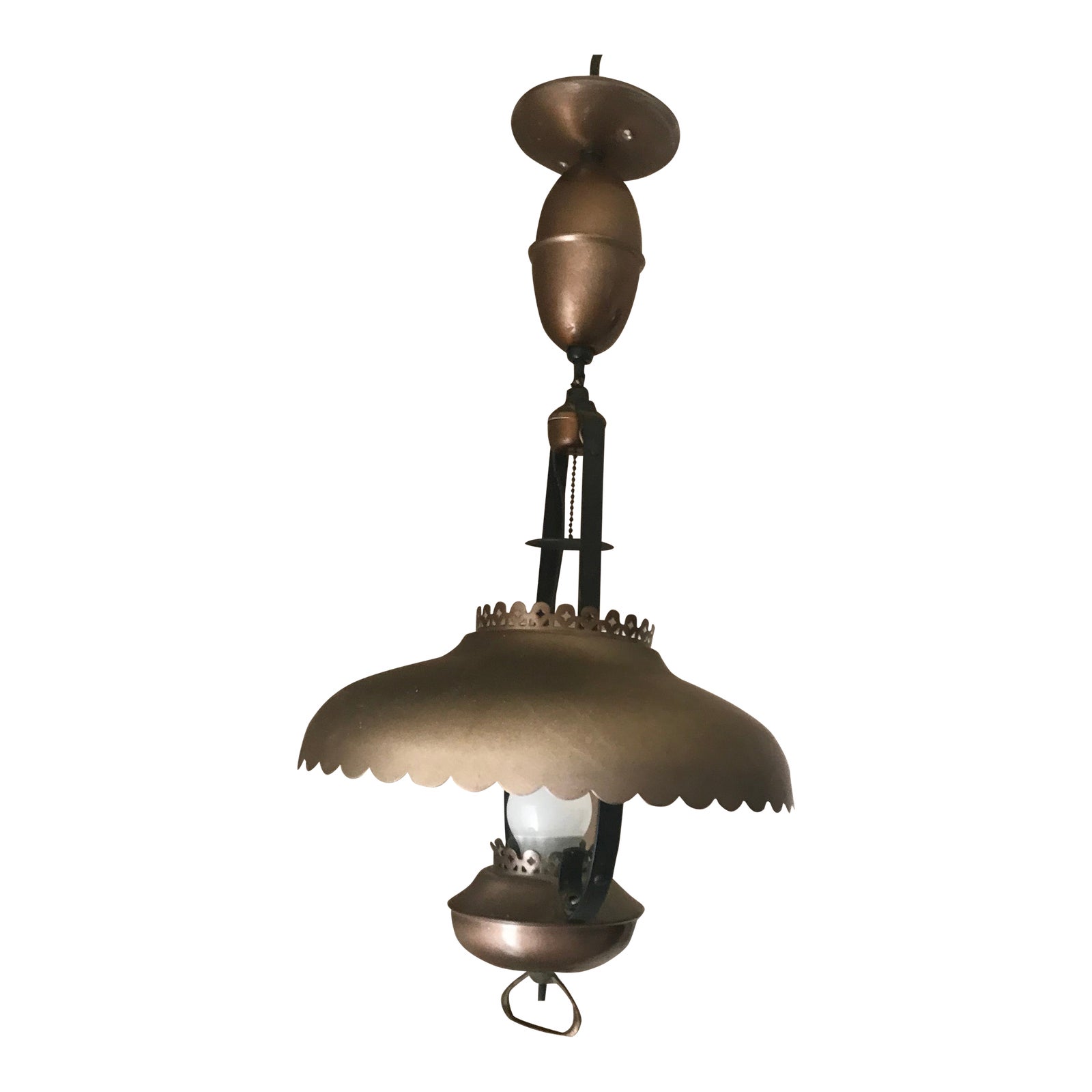 Mid Century Tole Retractable Hanging Light Fixture | Chairish