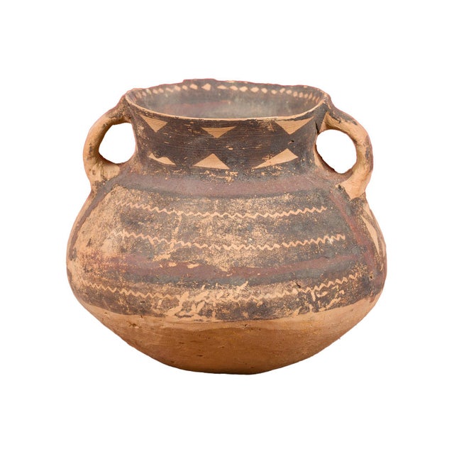 Petite Neolithic Terracotta Pot with Brown Geometric Décor and Flaring ...
