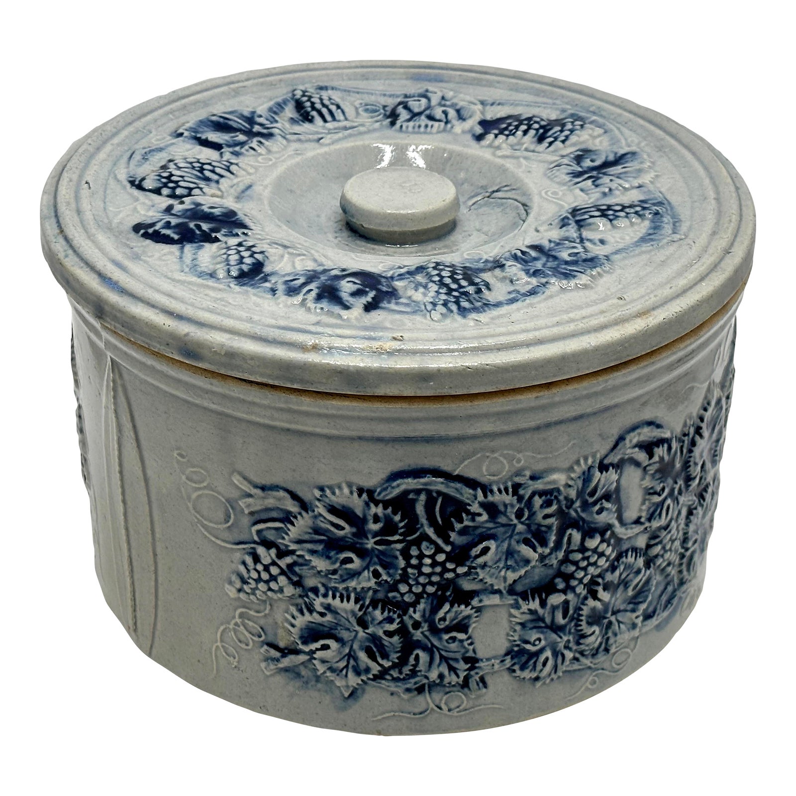 Unusual Antique American Blue Decorated Embossed Grapevine Motif ...
