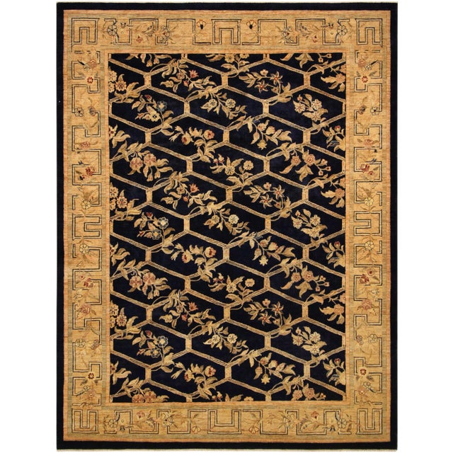 Shabby Chic Kafkaz Blue & Gold Wool Rug - 9' X 11'11" | Chairish