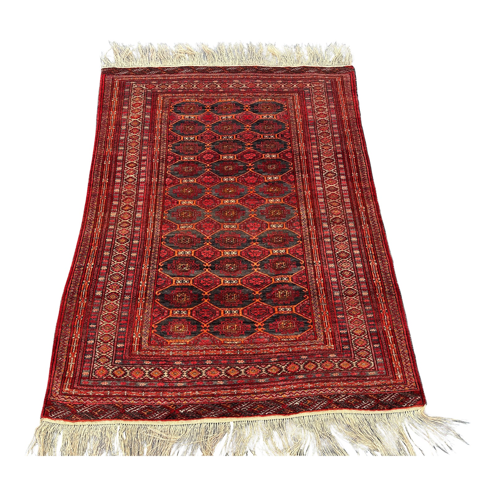 Afghan Hand Knotted Turkmen Pattern Rug | Chairish