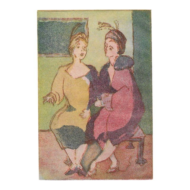 1950s Alexandra Merker Gossips Color Etching | Chairish
