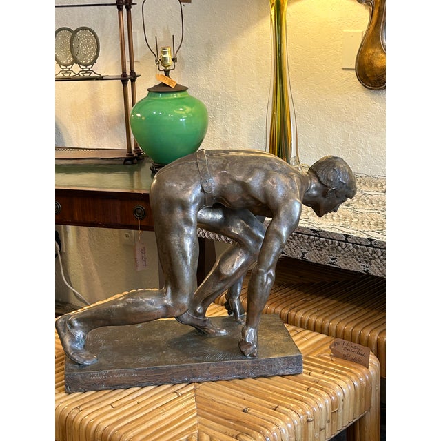 Antique Bronze Sculpture of a Runner by Charles Albert Lopez | Chairish
