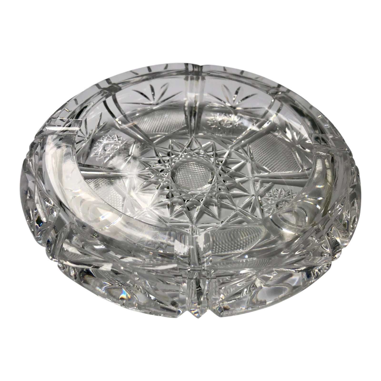 American Brilliant Crystal Cut Round Ashtray | Chairish