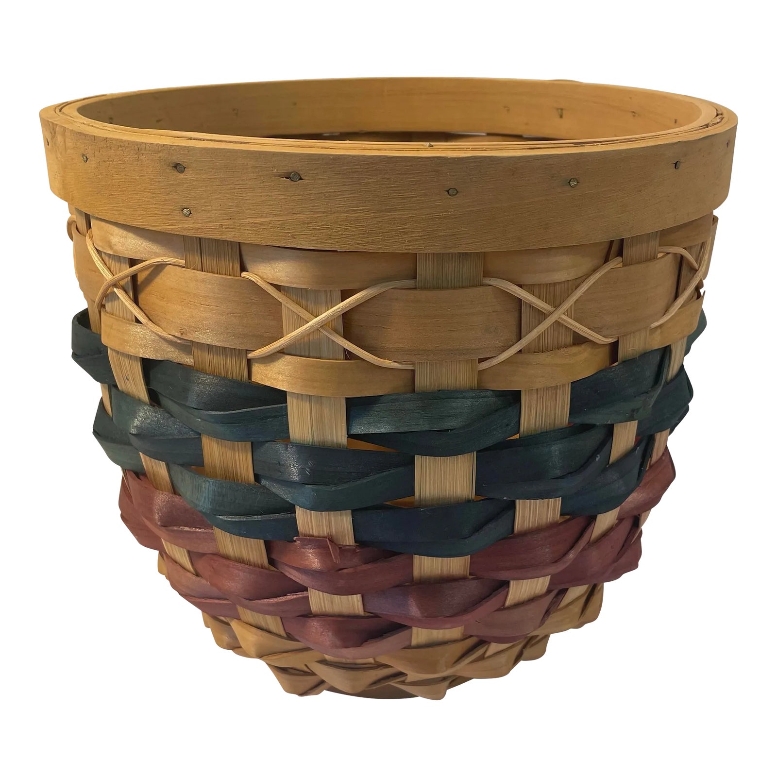 Vintage Tri-Color Wicker Planter Basket | Chairish