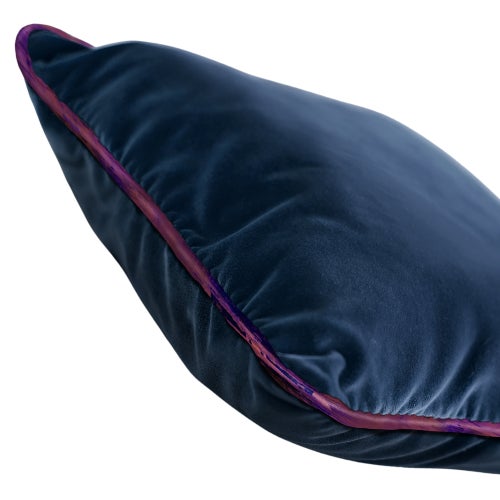 Navy Velvet Pillow With Patterned Welt | Chairish