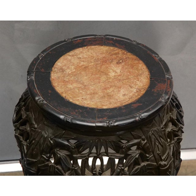 Chinese Carved Stand with Marble Inset | Chairish
