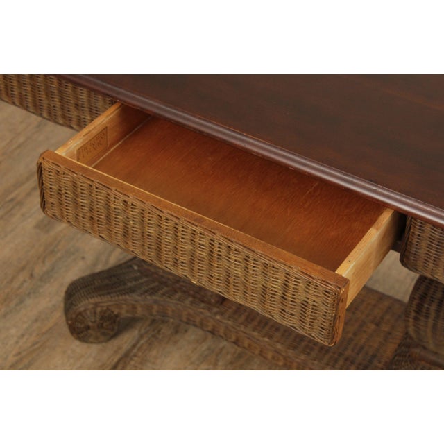 Vintage Hickory Chair Victorian Style Wicker Base Library Table | Chairish