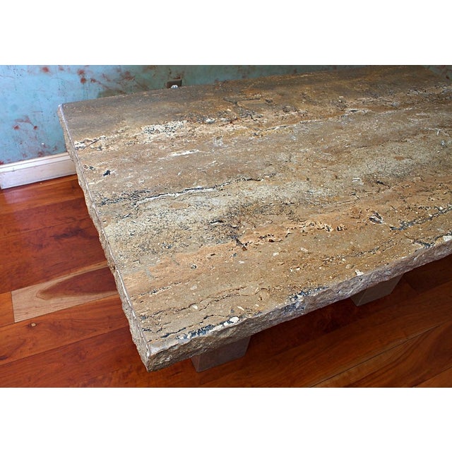 Vintage Natural Stone Dining Table With Double Pedestal Base | Chairish