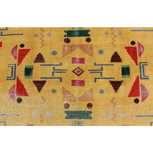 Mid-Century Modern Turkish Rug, Vintage Modern Design in Yellow Color ...
