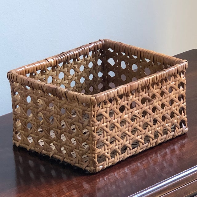 Vintage Mid-20th Century Cane & Wicker Basket | Chairish