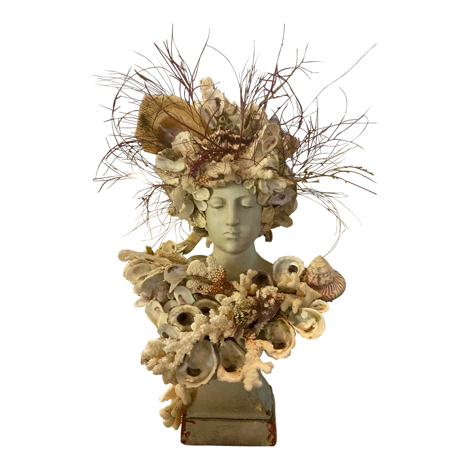 Shell Encrusted Bust by May River Neptune, Bluffton, Sc | Chairish