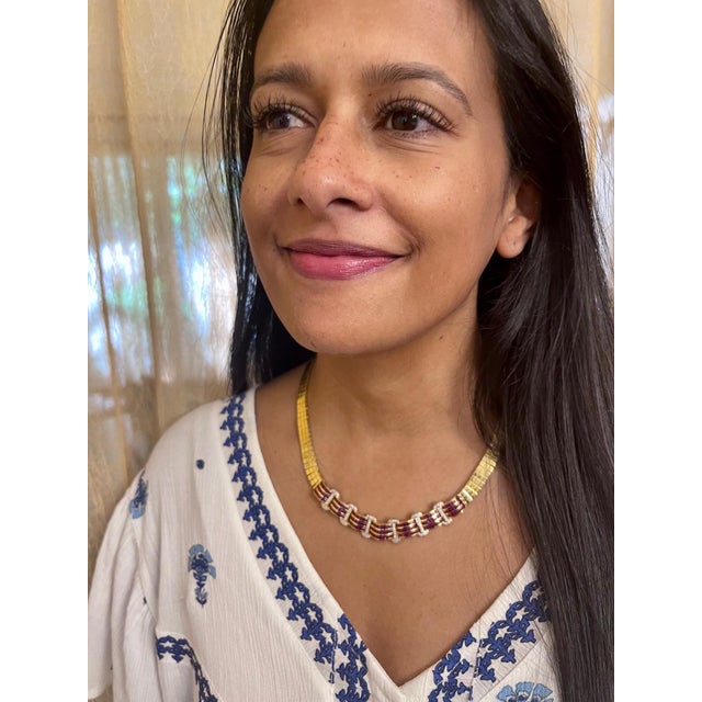 Natural 7Ct Ruby & 2 Ct Diamond Necklace 18 Karat Yellow Gold with Ring ...