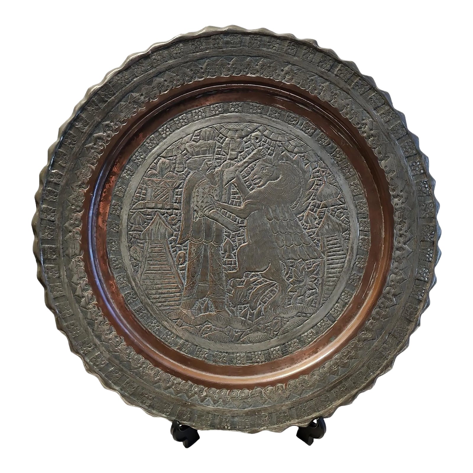 Mid Century Copper and Tin Wall Plate Depicting King Darius Versus ...