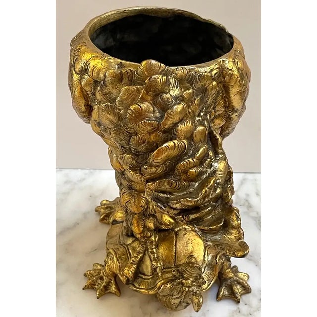 Aesthetic Gilt Metal Cockatoo & Turtle Figural Cachepot | Chairish