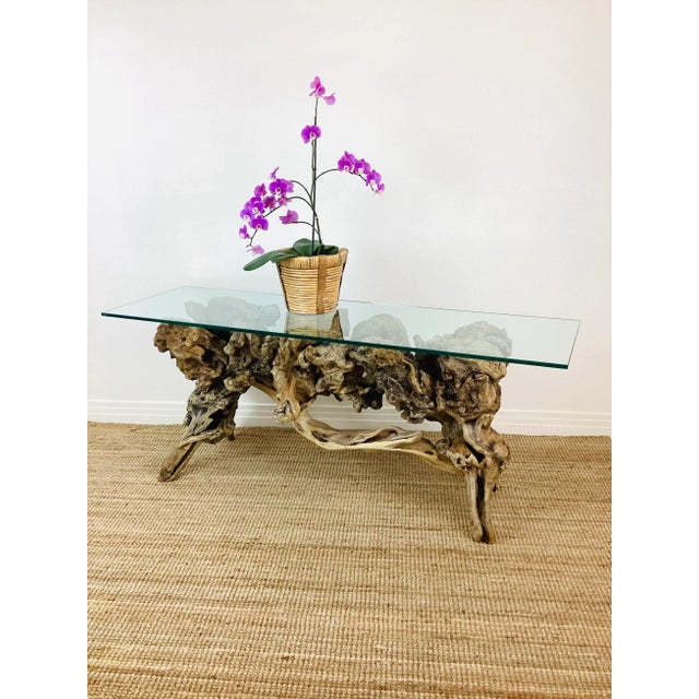 Vintage Burl Wood / Driftwood Console Table Organic Modern Style | Chairish