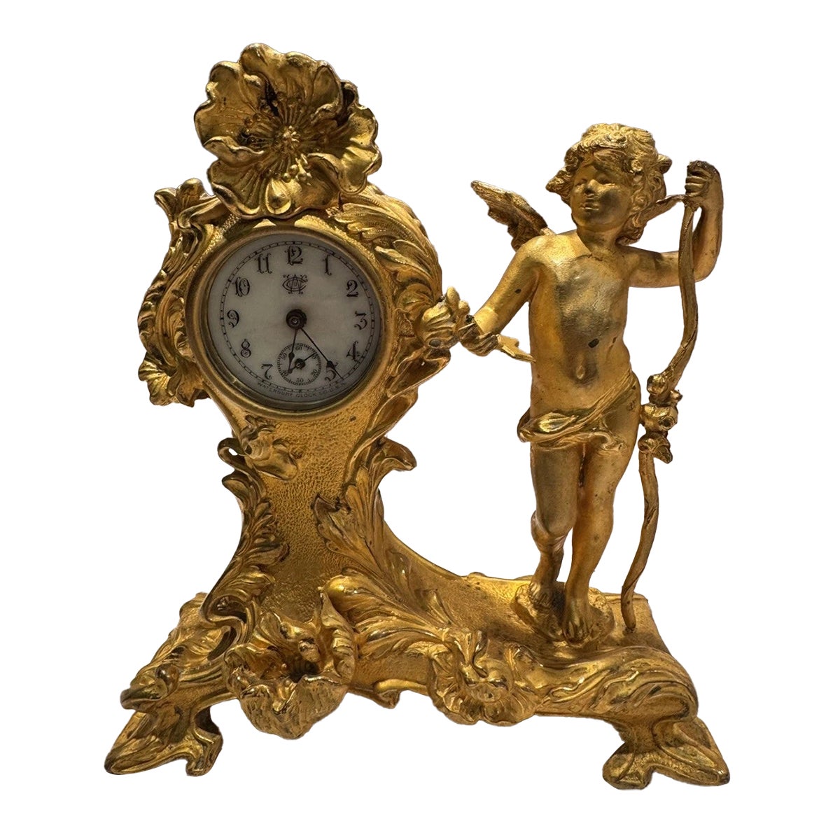 Antique Art Nouveau Figural Statue Desk Clock by Waterbury | Chairish