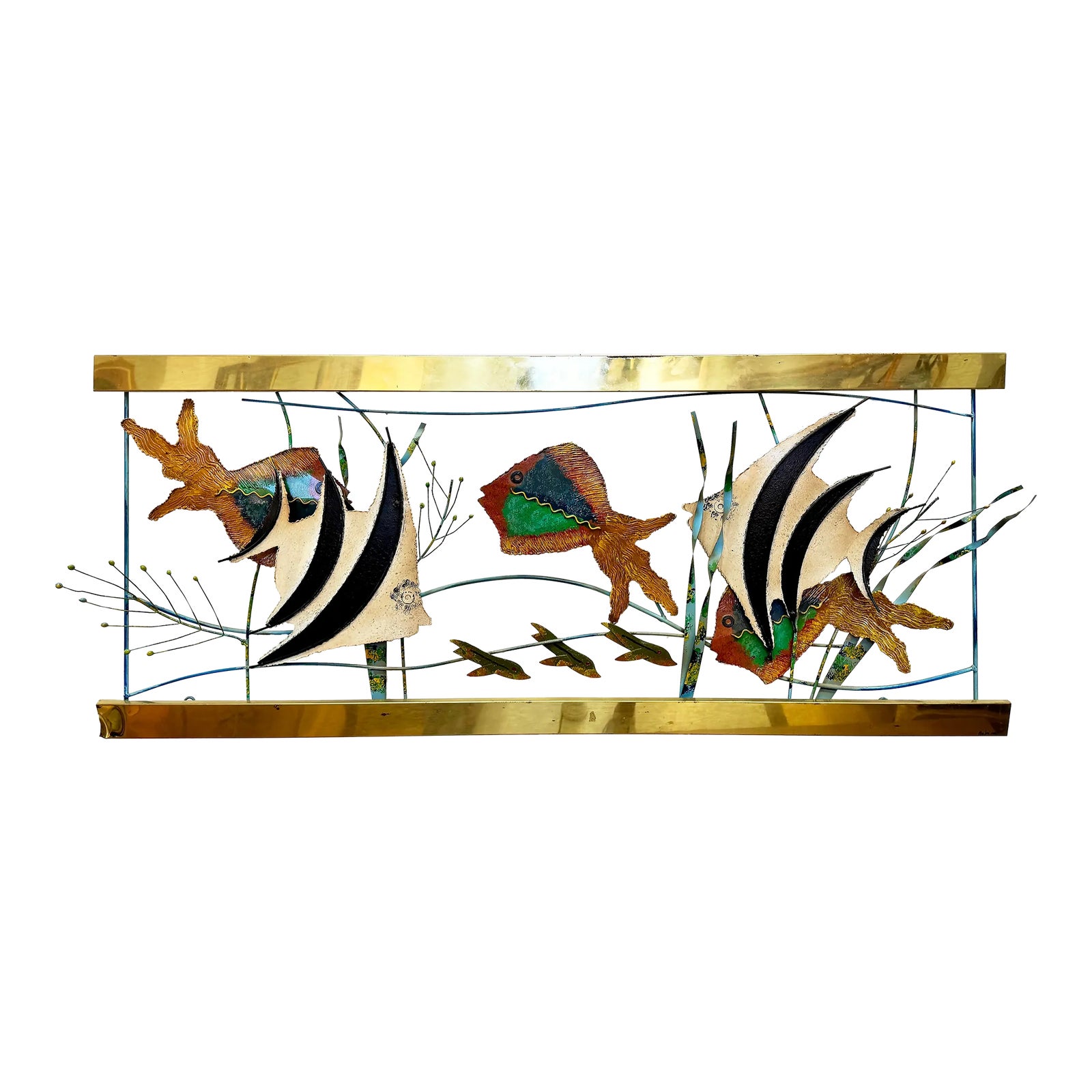 1980s Vintage Curtis Jere Aquarium Fish Wall Sculpture, Signed | Chairish