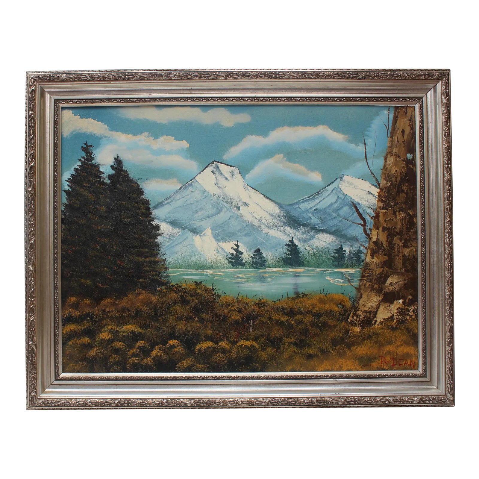 1990s Vintage Oil Painting on Canvas, Landscape, Mountain View, Signed ...