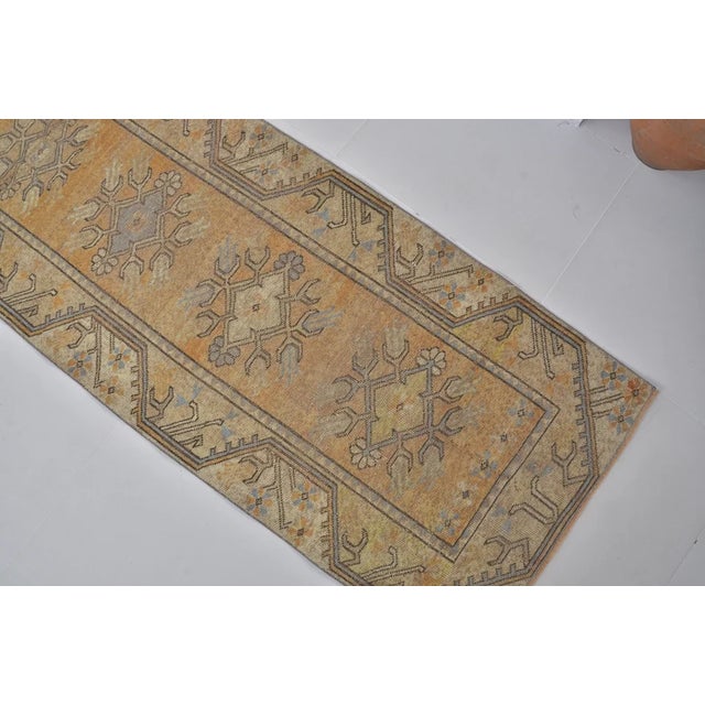 Long Vintage Turkish Runner, Mustard Yellow and Ochre Anatolian Rug ...