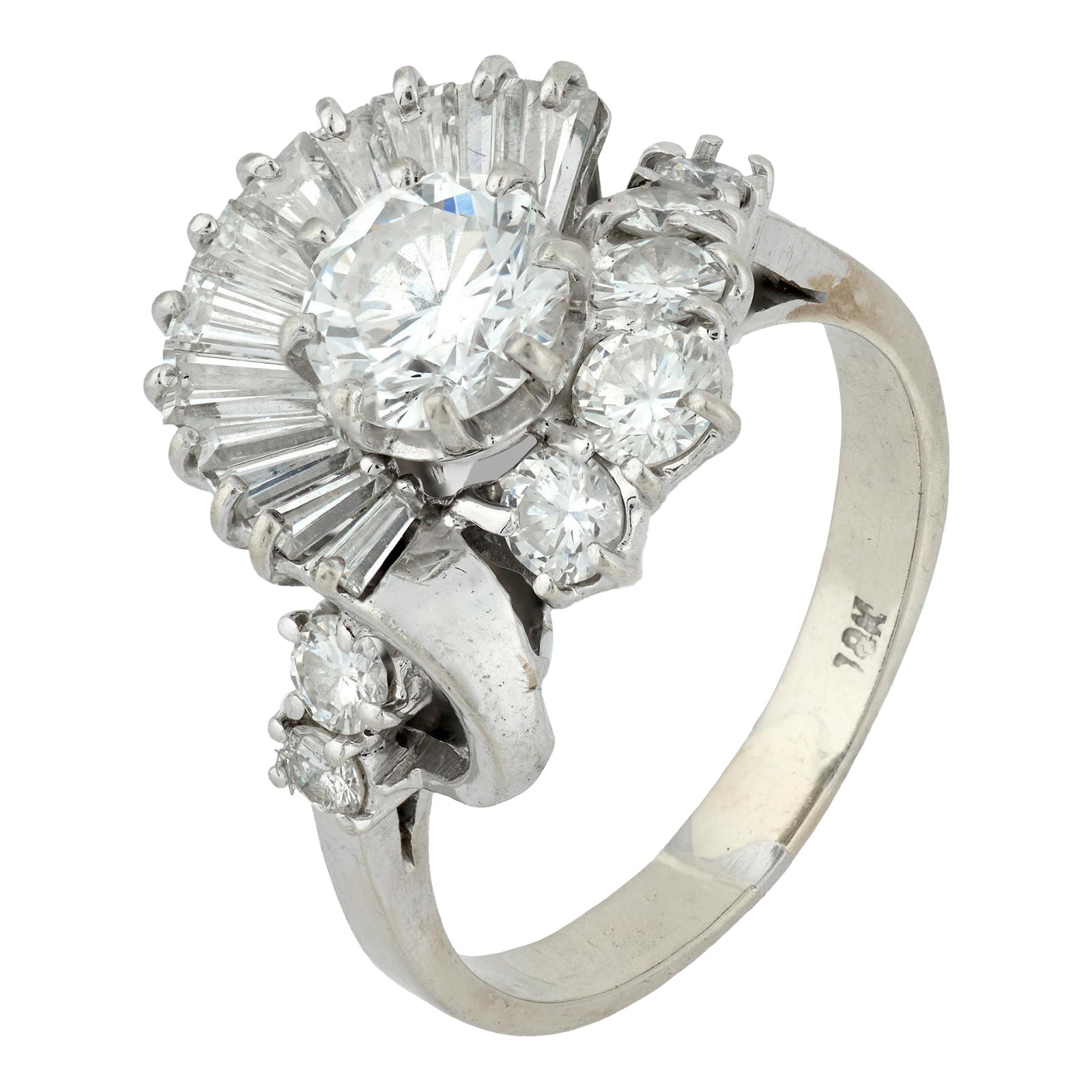 1960s Mid Century 2.00 Carat Total Weight Diamond 18k Yellow Gold Ring ...