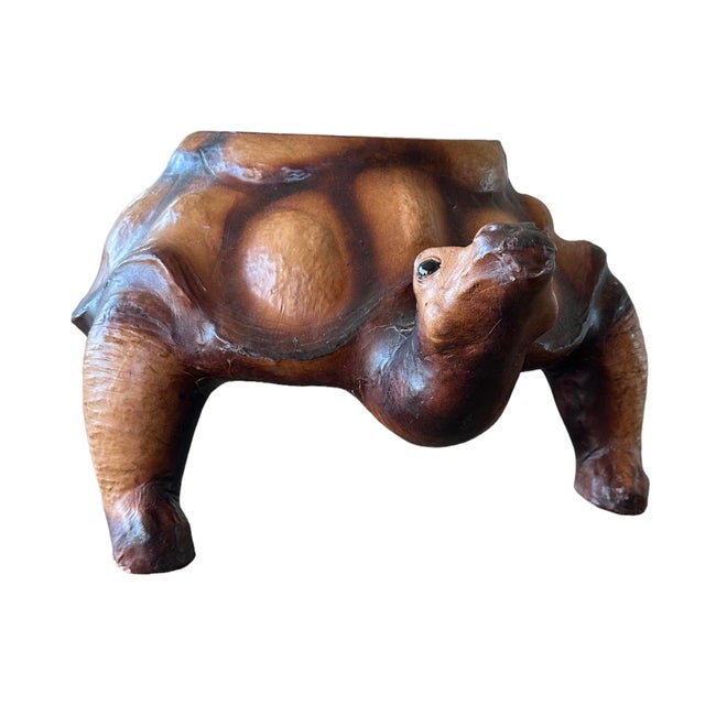 Vintage Leather Tortoise Foot Stool | Chairish