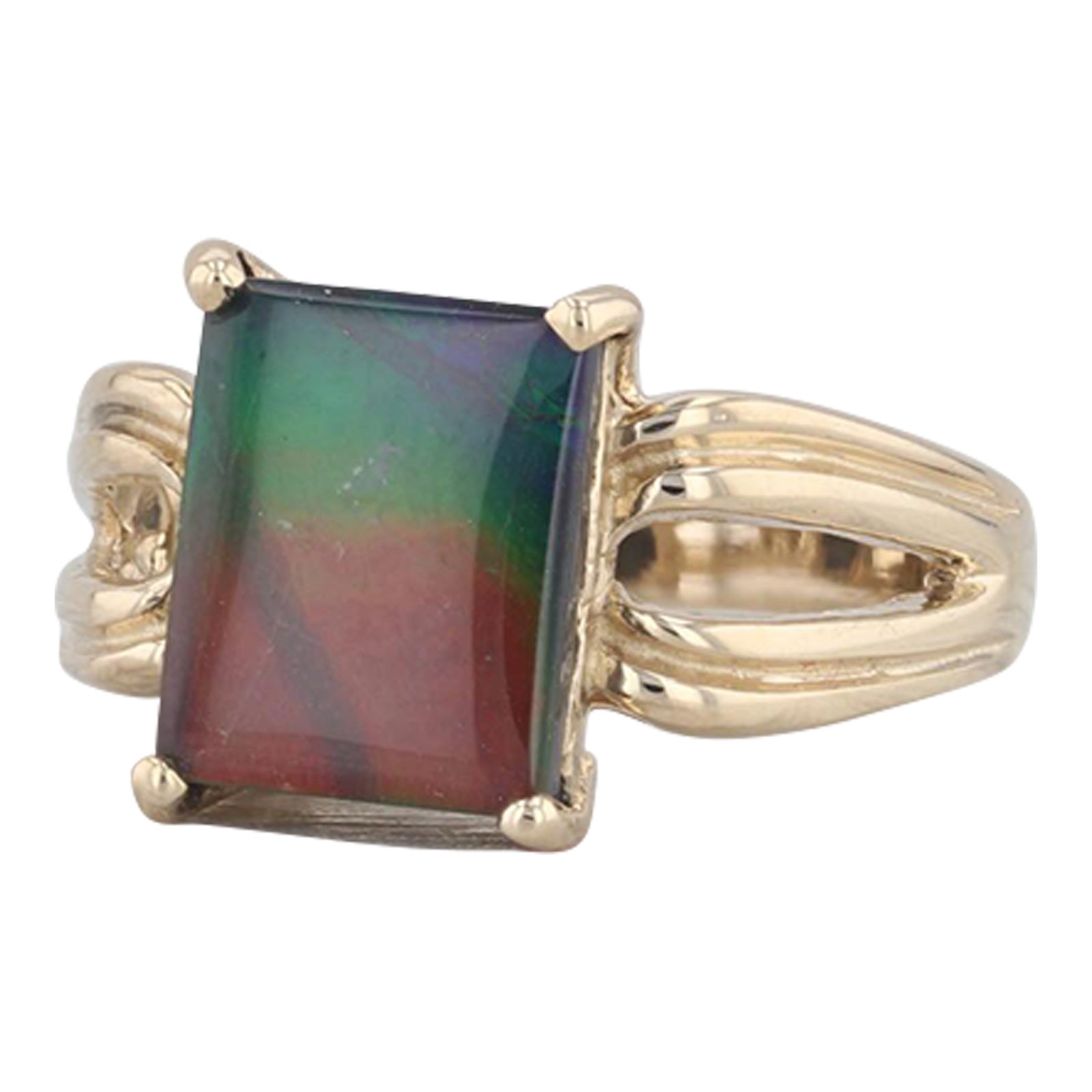 Rainbow Ammolite Triplet Solitaire Ring 14k Yellow Gold Size 6.5 | Chairish