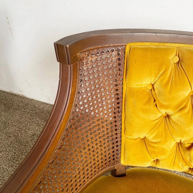 Regency Orange Tufted and Bran Cane Arm Chairs - a Pair | Chairish