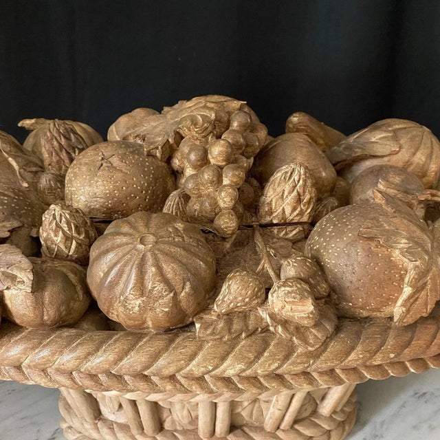 French Natural Carved Wood Centerpiece Fruit Cornucopia | Chairish