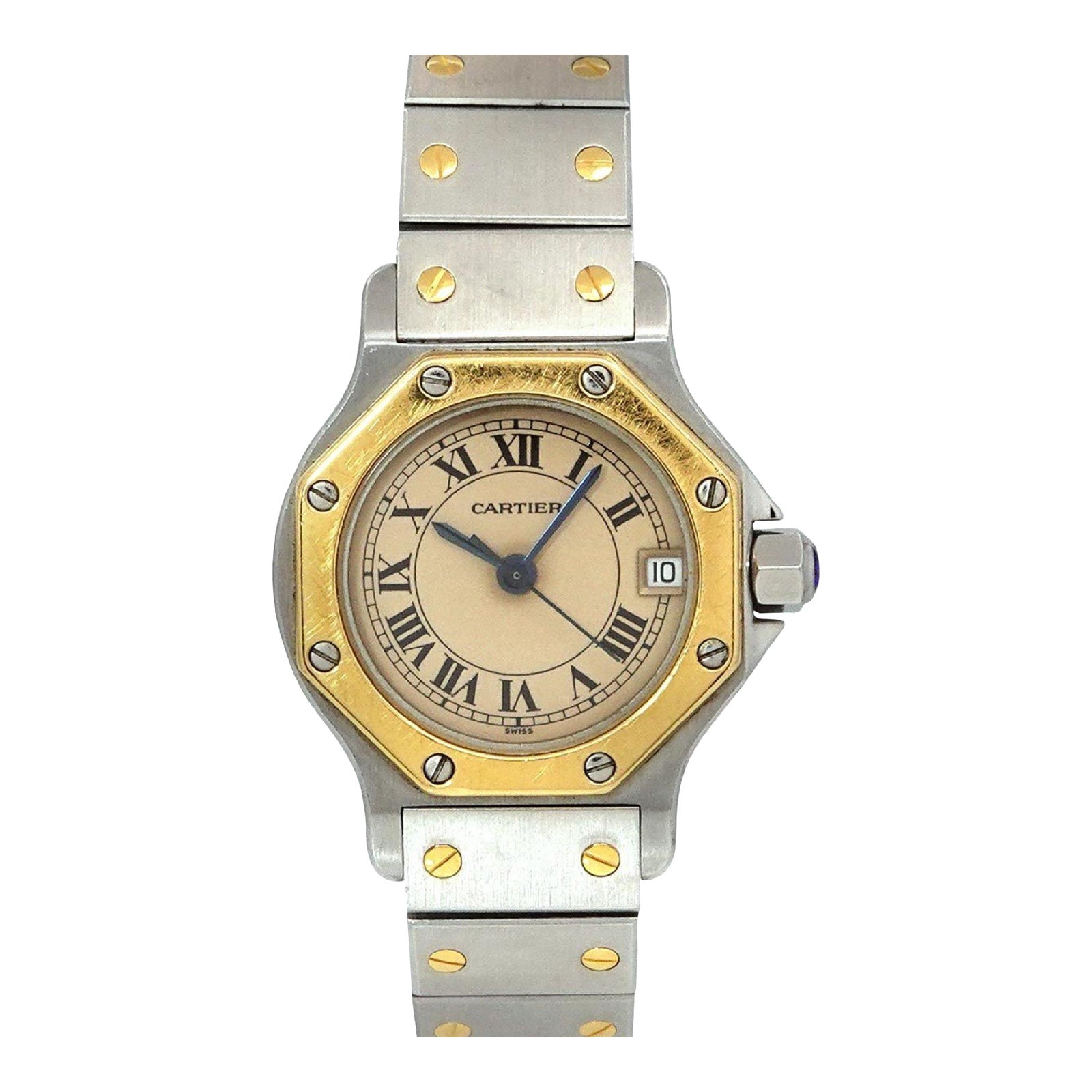 Cartier Santos Octagon Sm Combi Women's Watch Date Ivory Dial K18Yg ...